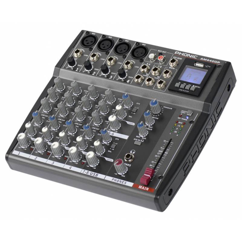 CONSOLA PHONIC AM440DP/ USB. 4 MIC. 4 ST. EFECTOS